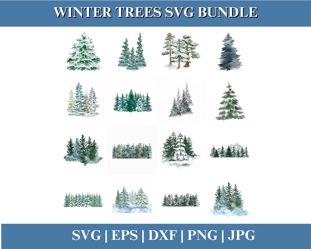 Winter Tree SVG Clipart, Watercolor Winter Scenery, Tree Landscape ...