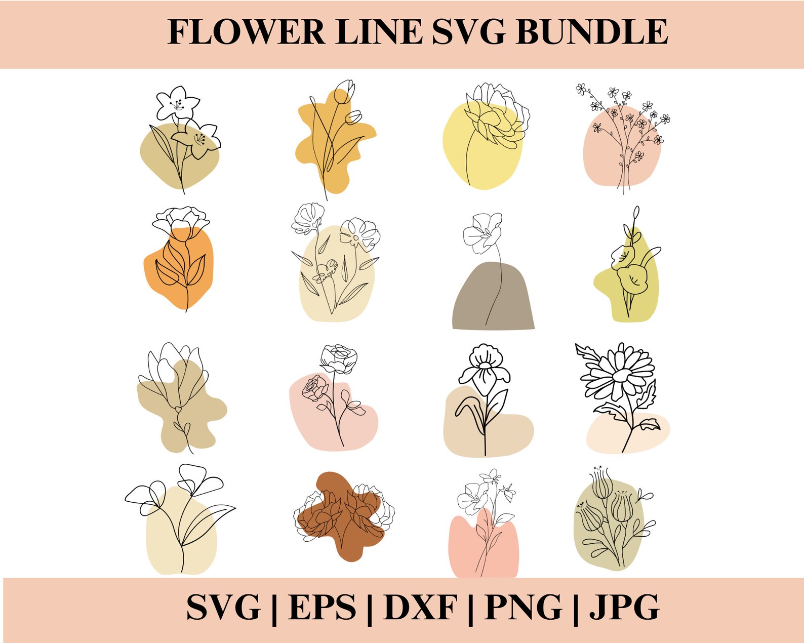 Aesthetic Flower Line SVG Bundle, Floral Line PNG, Aesthetic Flower ...