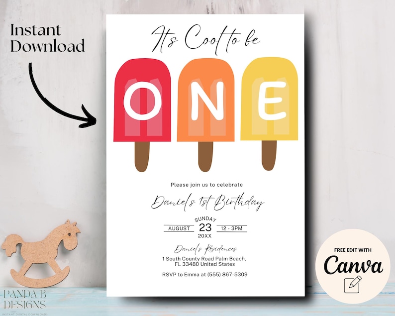 Cool to Be ONE Popsicle Invitation, Editable 1st Birthday Invite ...