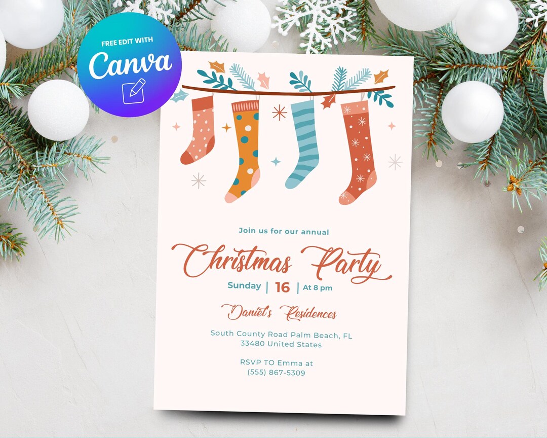 Editable Christmas Party Invitation, Holiday Party Invitation Template ...