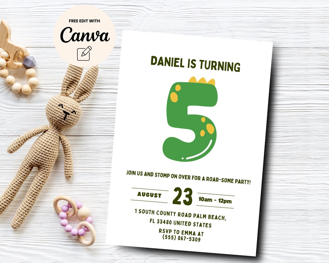 Dinosaur 5th Birthday Invitation, Five A Saurus, Dino Birthday Invite ...