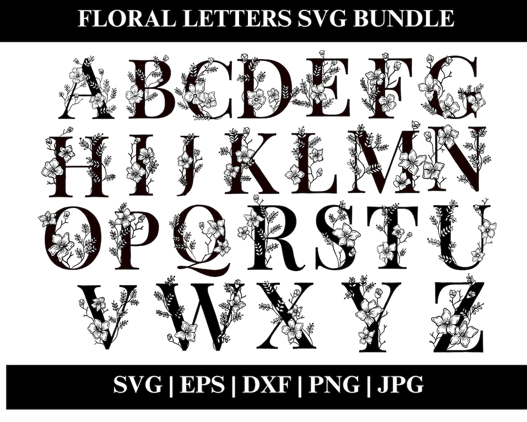 Floral Alphabet SVG, Flower Alphabet, Monogram, Floral Wedding, Font ...