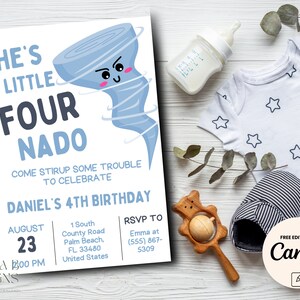 Fournado Birthday Invitation, 4th Birthday Invitation, Tornado Invite ...