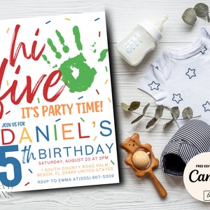 Hi-five 5th Birthday Invitation, Modern Party Invite, High Five ...