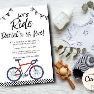 Bicycle Birthday Invitation Template, Editable Bike Let's Ride Birthday ...