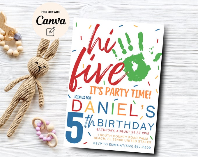 Hi Five, High Five, Birthday Invitation, High Five, Fifth, 5th, Five ...