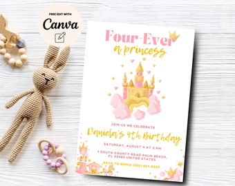 Princess 4th Birthday Invitation - Etsy