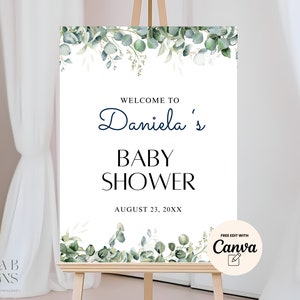Baby Shower Welcome Sign Greenery Watercolor, Eucalyptus Welcome Sign ...