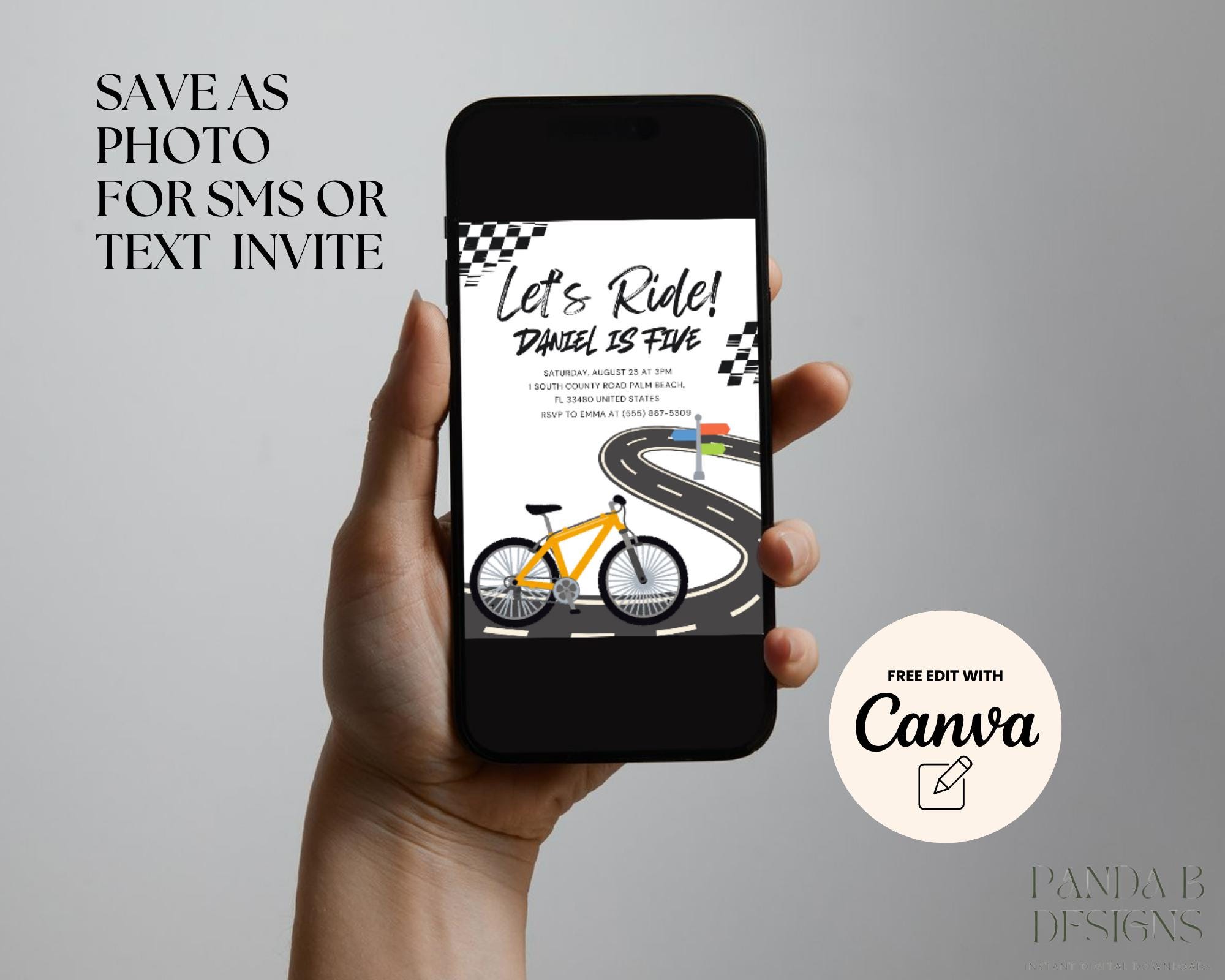 Bicycle Birthday Invitation Template, Editable Bike Let's Ride Birthday ...