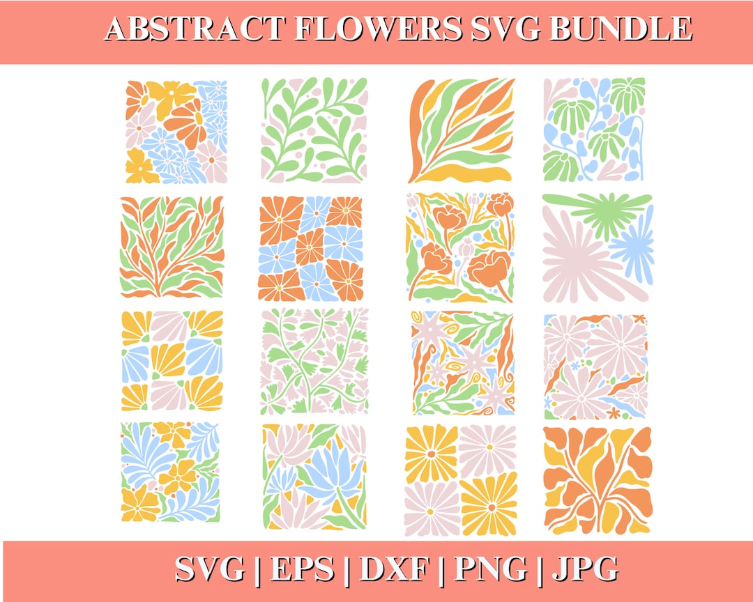 Abstract Flower SVG and PNG Bundle, Floral Background PNG, Danish Retro ...
