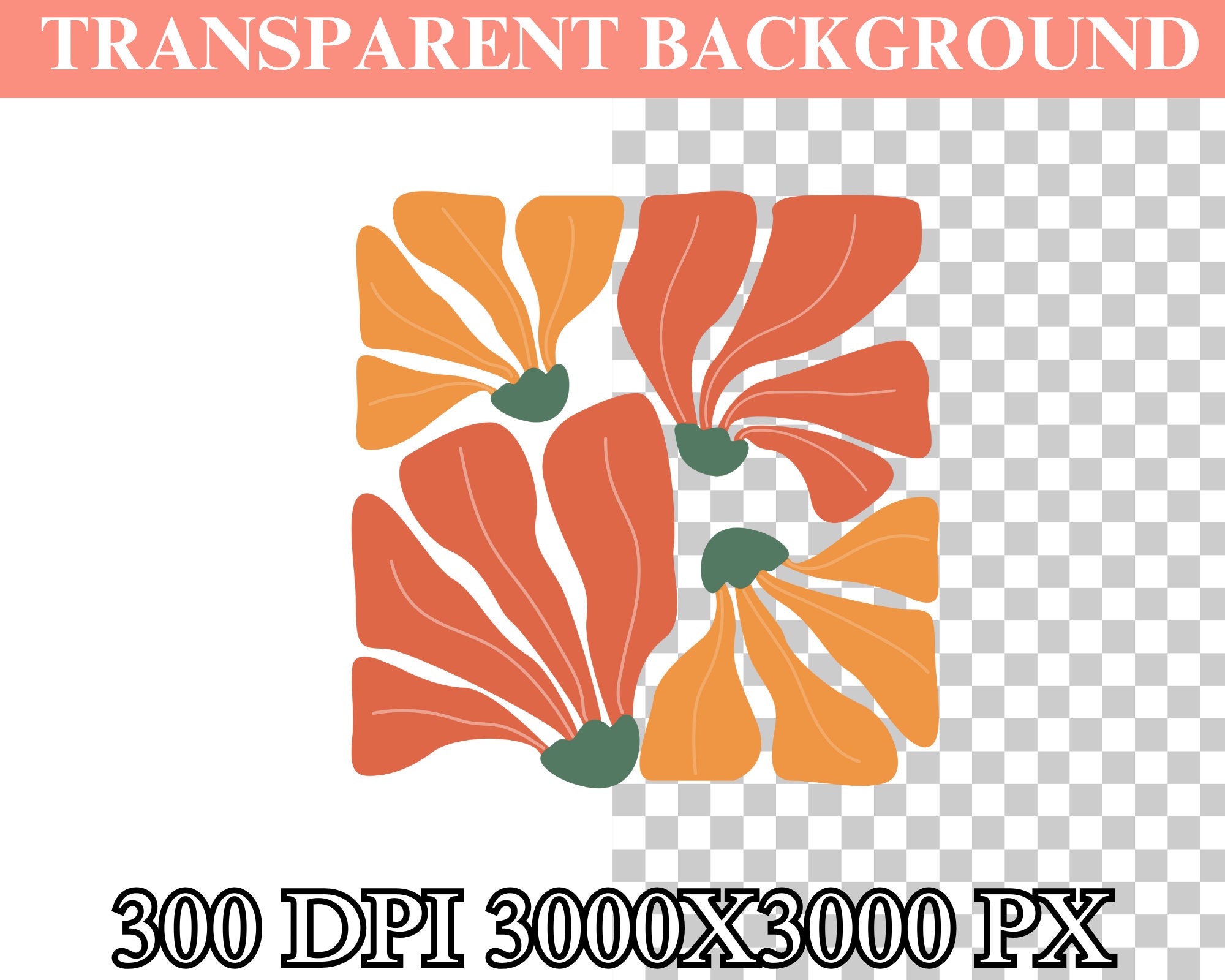 Abstract Flower SVG and PNG Bundle, Danish Retro Boho Floral Designs - Etsy