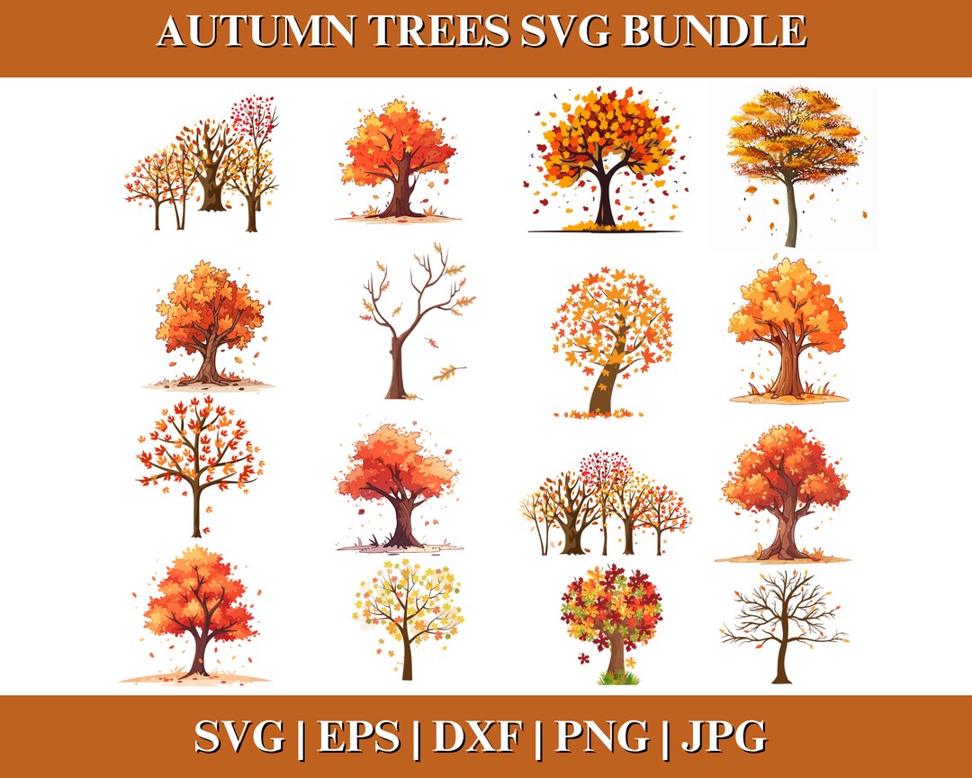Fall Tree Bundle, Autumn Tree Svg, Tree Clipart, Tree Png, Autumn ...