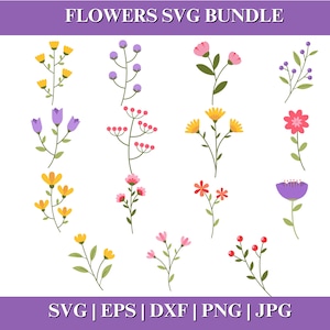 Flowers SVG Bundle, Botanical Designs, Simple Flower SVG Cricut ...