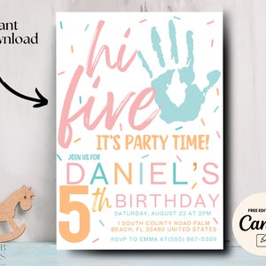 Hi-five 5th Birthday Invitation, Modern Party Invite, High Five ...
