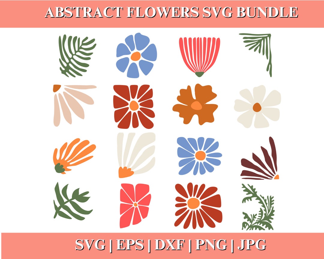 Abstract Flower SVG and PNG Bundle, Floral Border PNG, Danish Retro ...