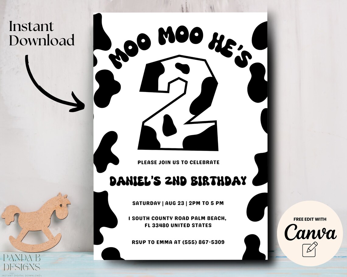 Moo Moo He's Two, Cow Boys 2nd Birthday Party Invitation, Evite Second ...