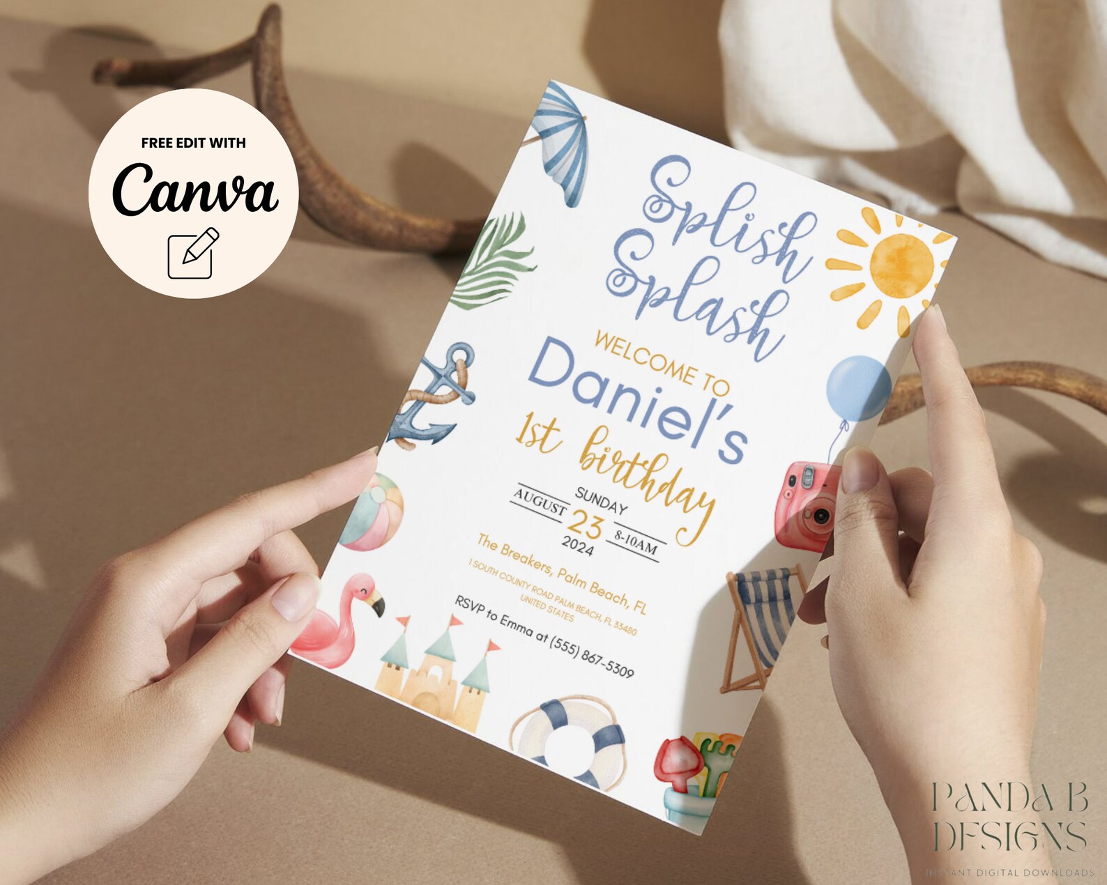 Splish Splash Beach Bash Birthday Invitation, Summer Party Invite ...