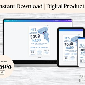 Fournado Birthday Invitation, 4th Birthday Invitation, Tornado Invite ...