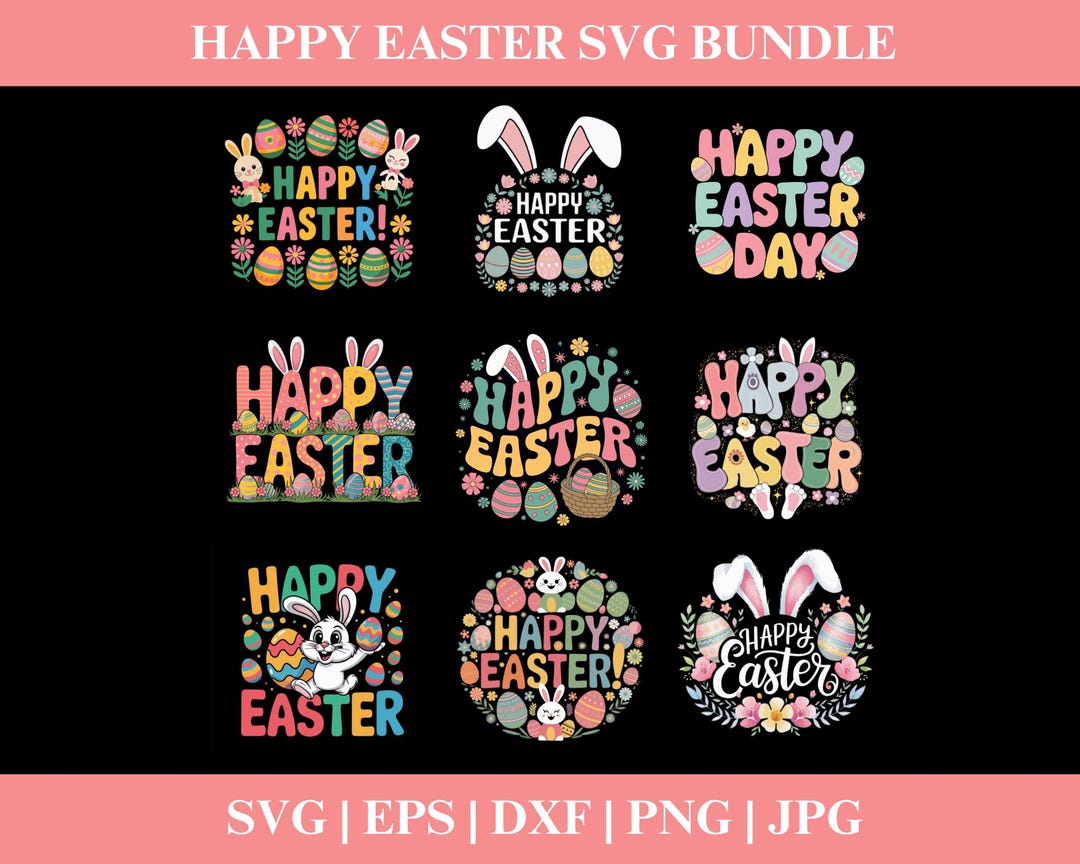 Happy Easter SVG Clipart Bundle, Easter SVG Bundle, for Black Shirts ...