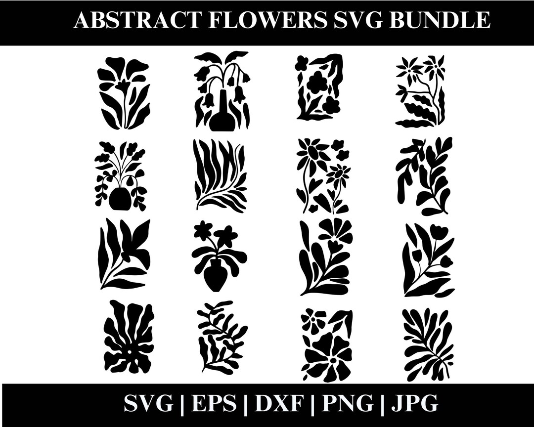 Abstract Flower SVG and PNG Bundle, Flower Silhouette PNG, Danish Retro ...