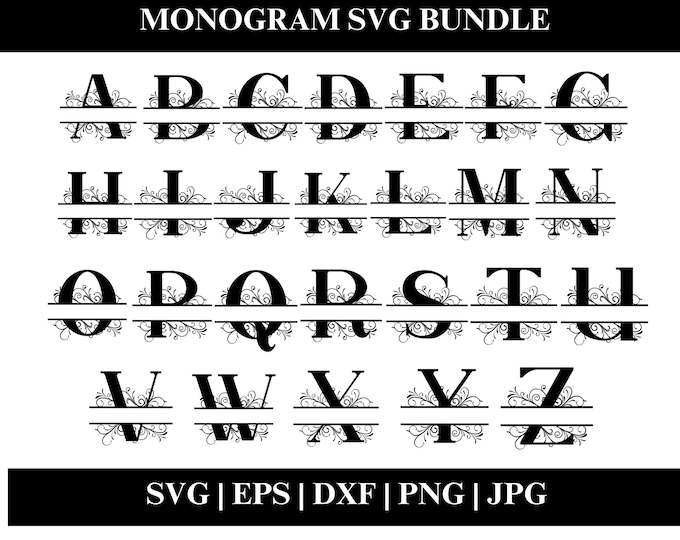 Floral Svg, Split Monogram Files, Letter V ,calligraphy, Font, Cuttable ...