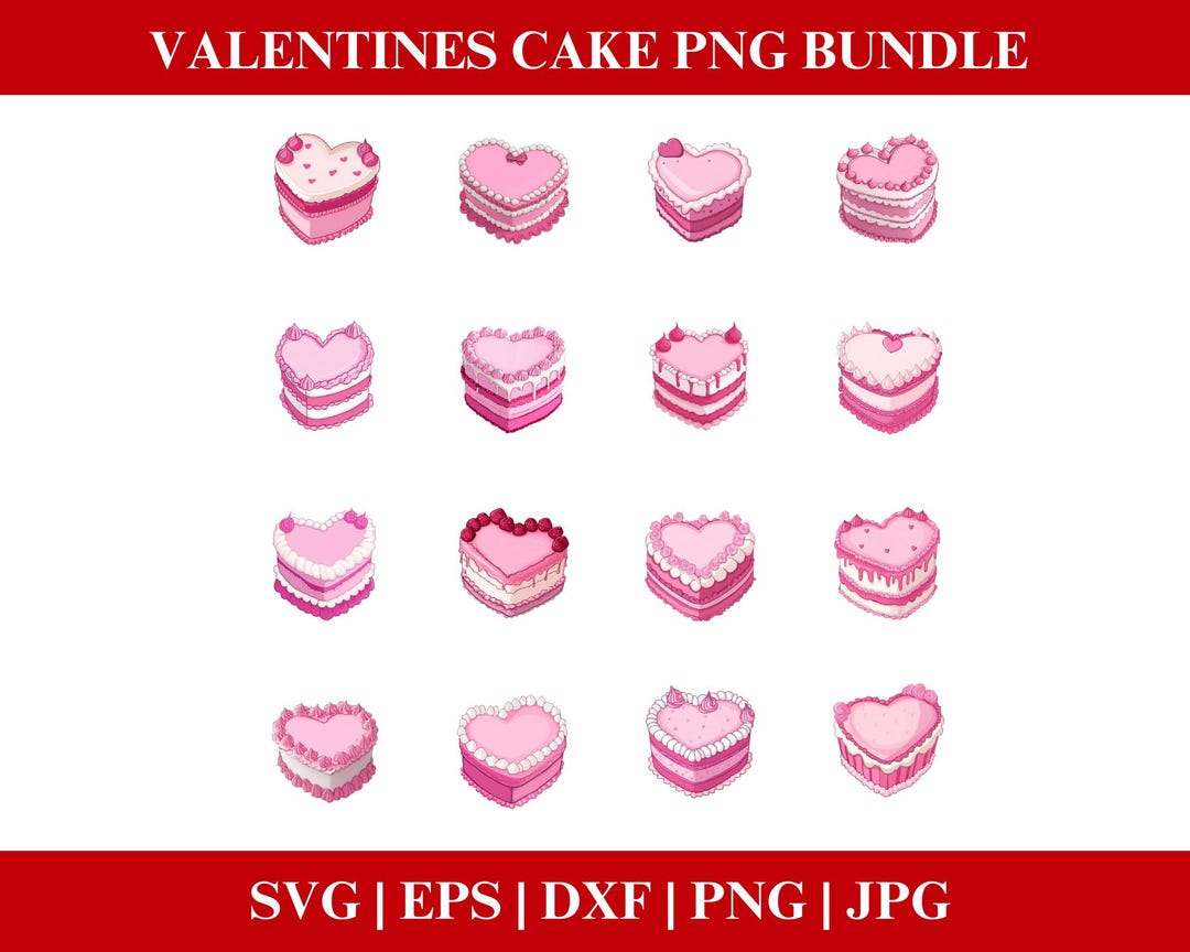 Cake PNG Valentines SVG Bundle, Valentines Day Pink Cake SVG Bundle ...