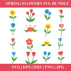 Spring Flowers SVG Bundle, Vector Flowers, Flower SVG, Commercial Use ...