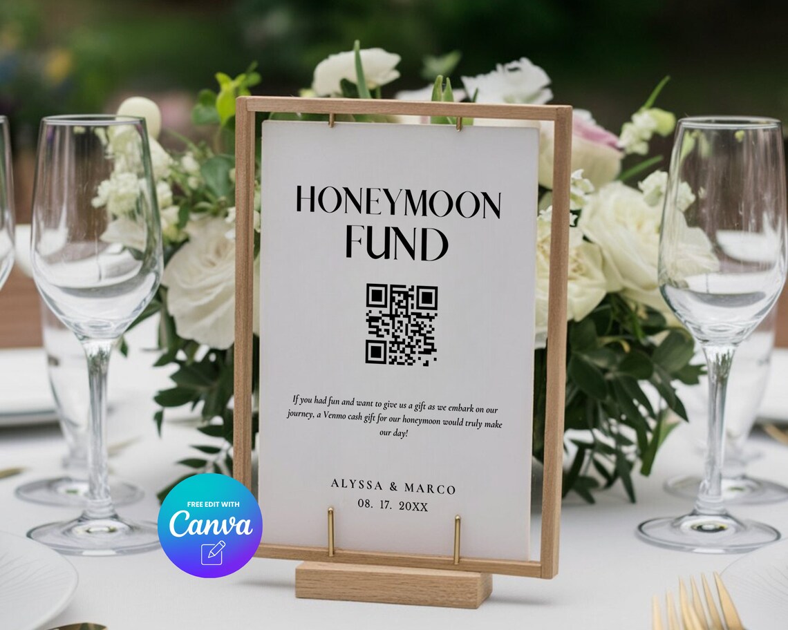 Modern Honeymoon Table Fund Sign, Editable Venmo Wedding Sign, Editable ...