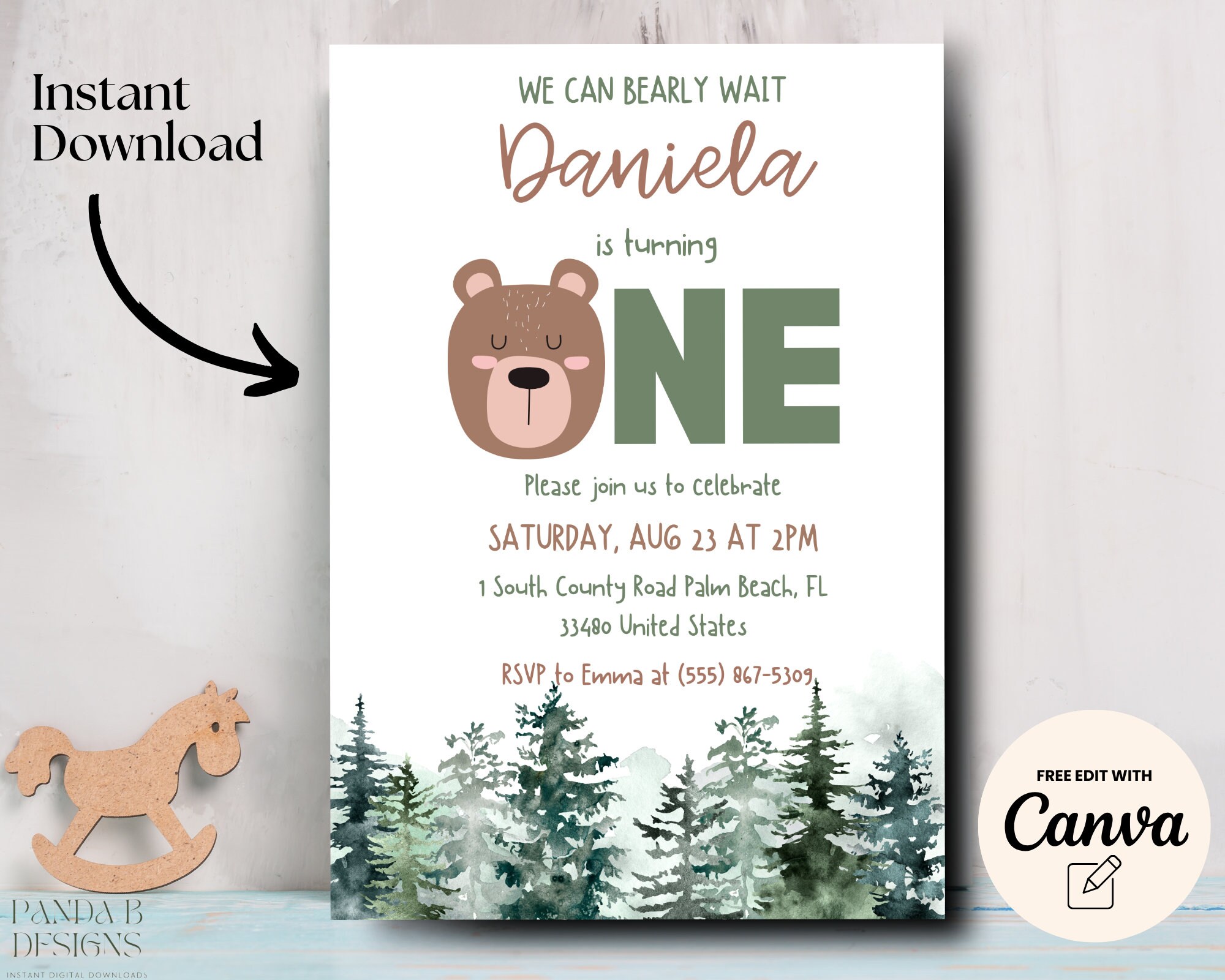 Bear 1st Birthday Invite, Beary First Birthday Invitation, Bear Party ...