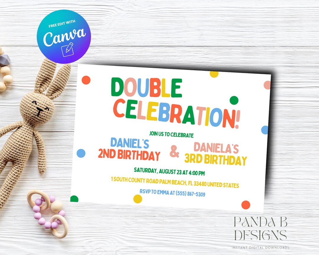 Double Celebration Birthday Invite for Kids, Boy Girl Birthday ...