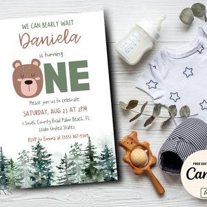 Bear 1st Birthday Invite, Beary First Birthday Invitation, Bear Party ...