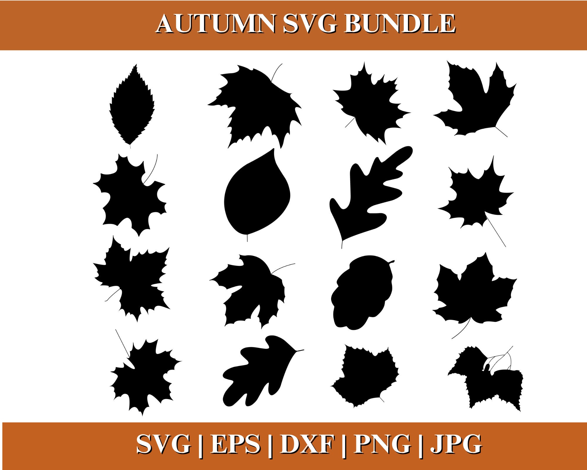 Autumn Leaves SVG, Fall Leaf Silhouette Clipart Bundle, Maple Leaf SVG ...