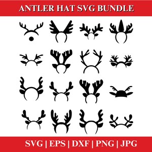 Reindeer Antler SVG Bundle, Antler Hat PNG, Santa SVG, Reindeer Clipart ...