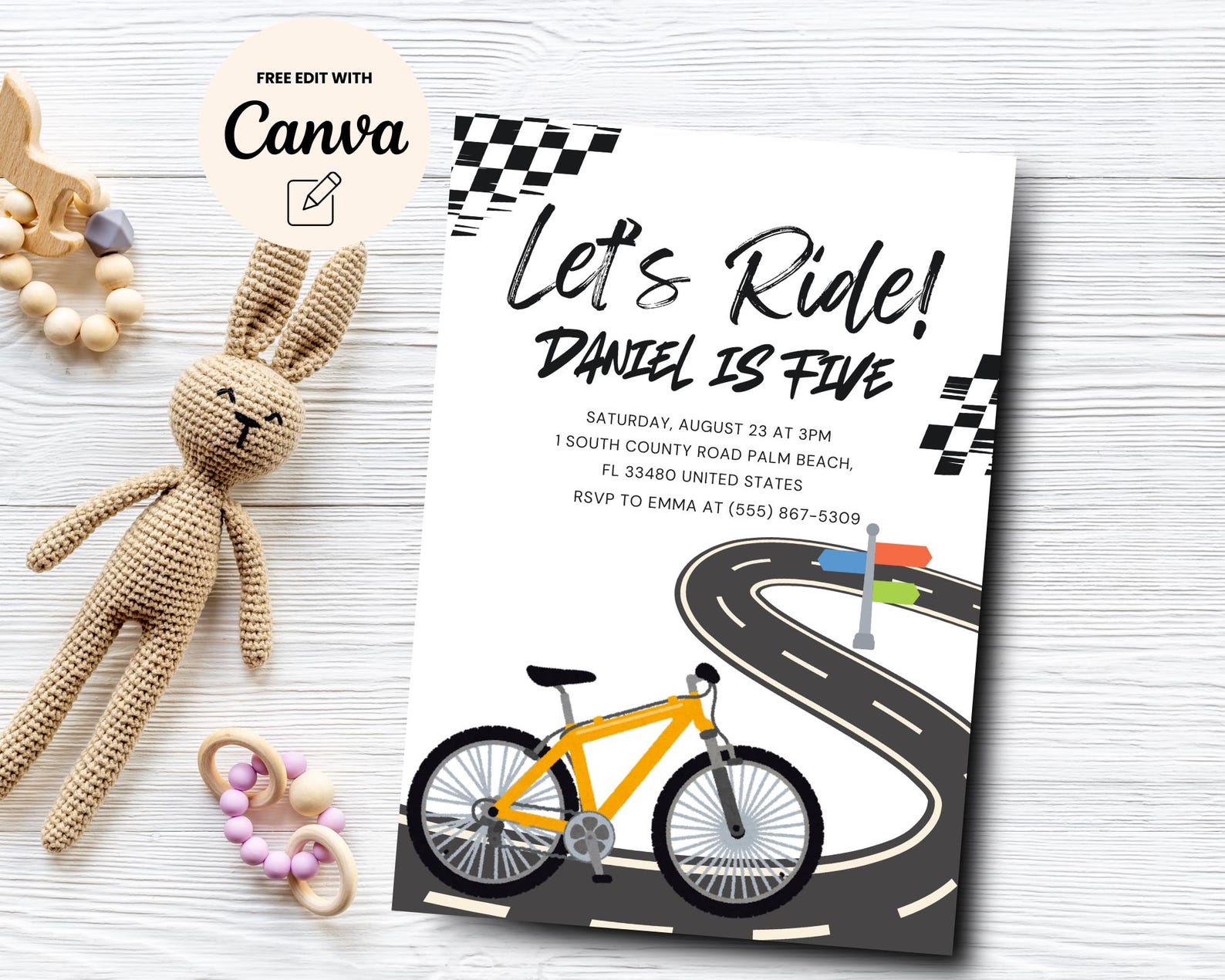 Bicycle Birthday Invitation Template, Editable Bike Let's Ride Birthday ...