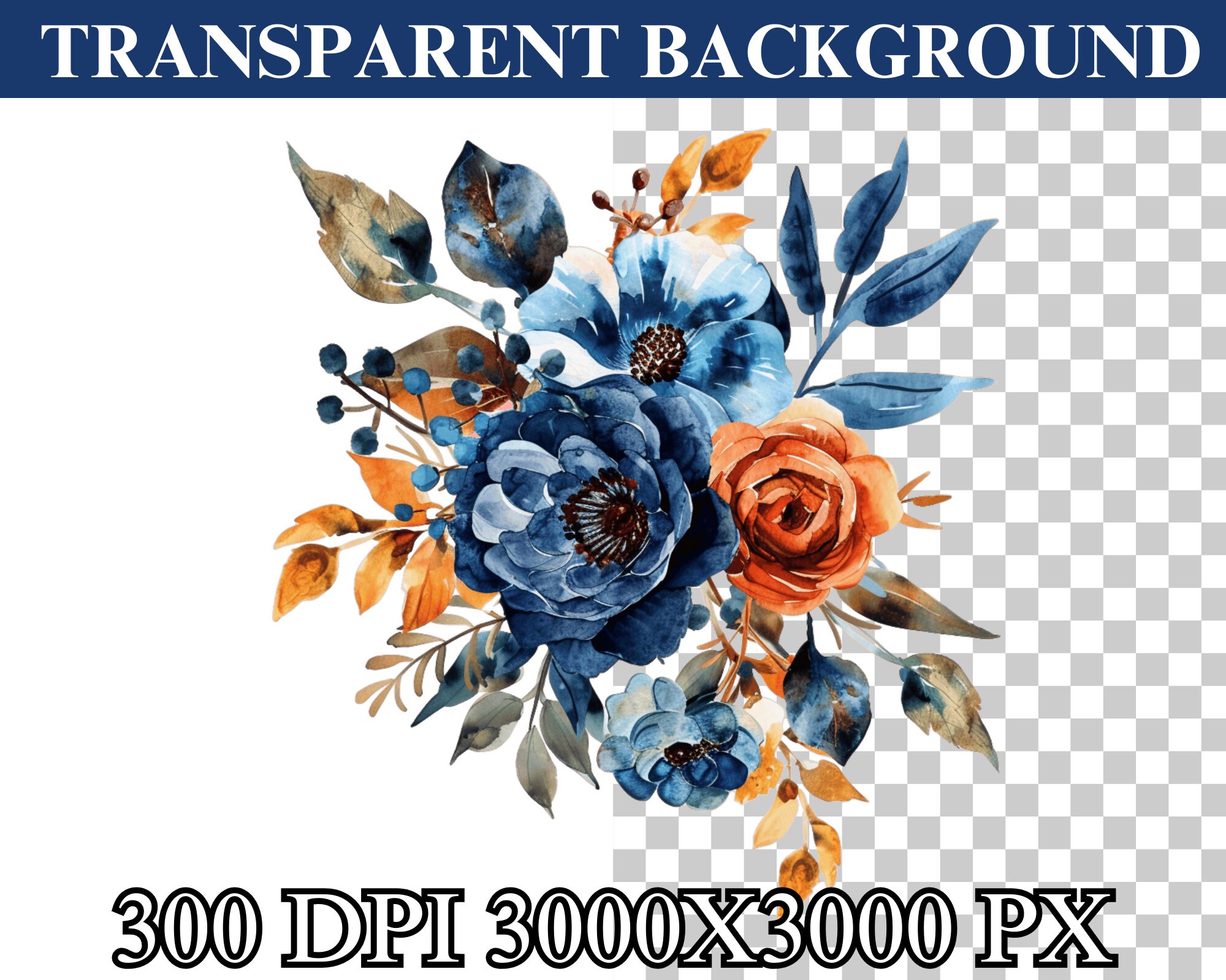 Indigo and Rust Flower Clipart SVG Bundle for Cricut, Watercolor ...