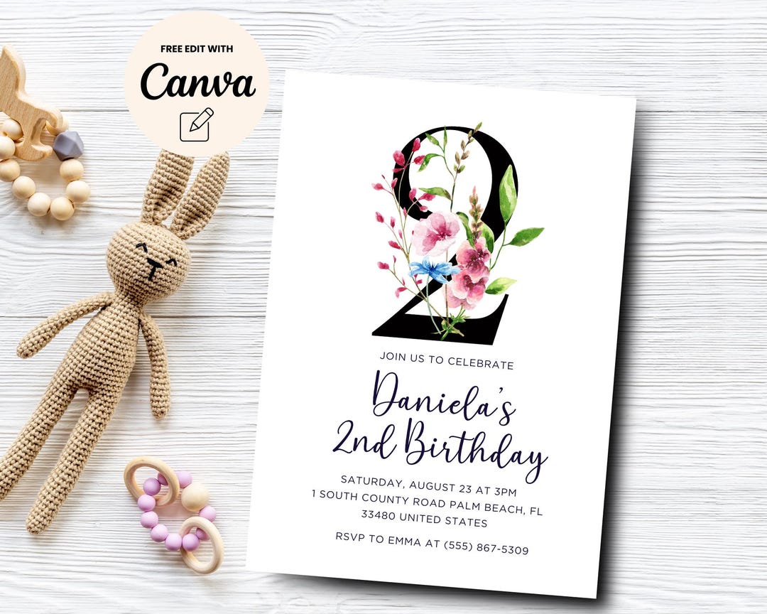 Wildflower 2nd Birthday Invitation, Two Wild Girl 2nd Birthday Invite ...