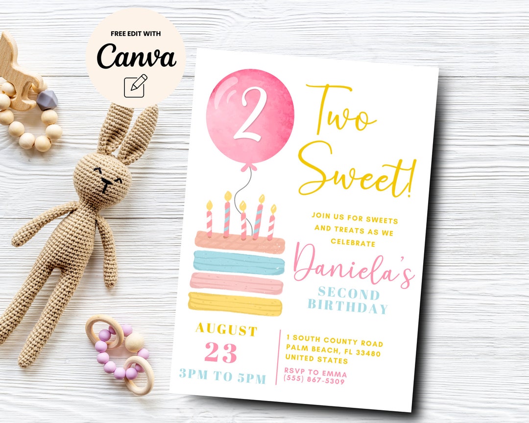 Second Birthday Invitation, Two Sweet Birthday Invitation, 2nd Birthday ...