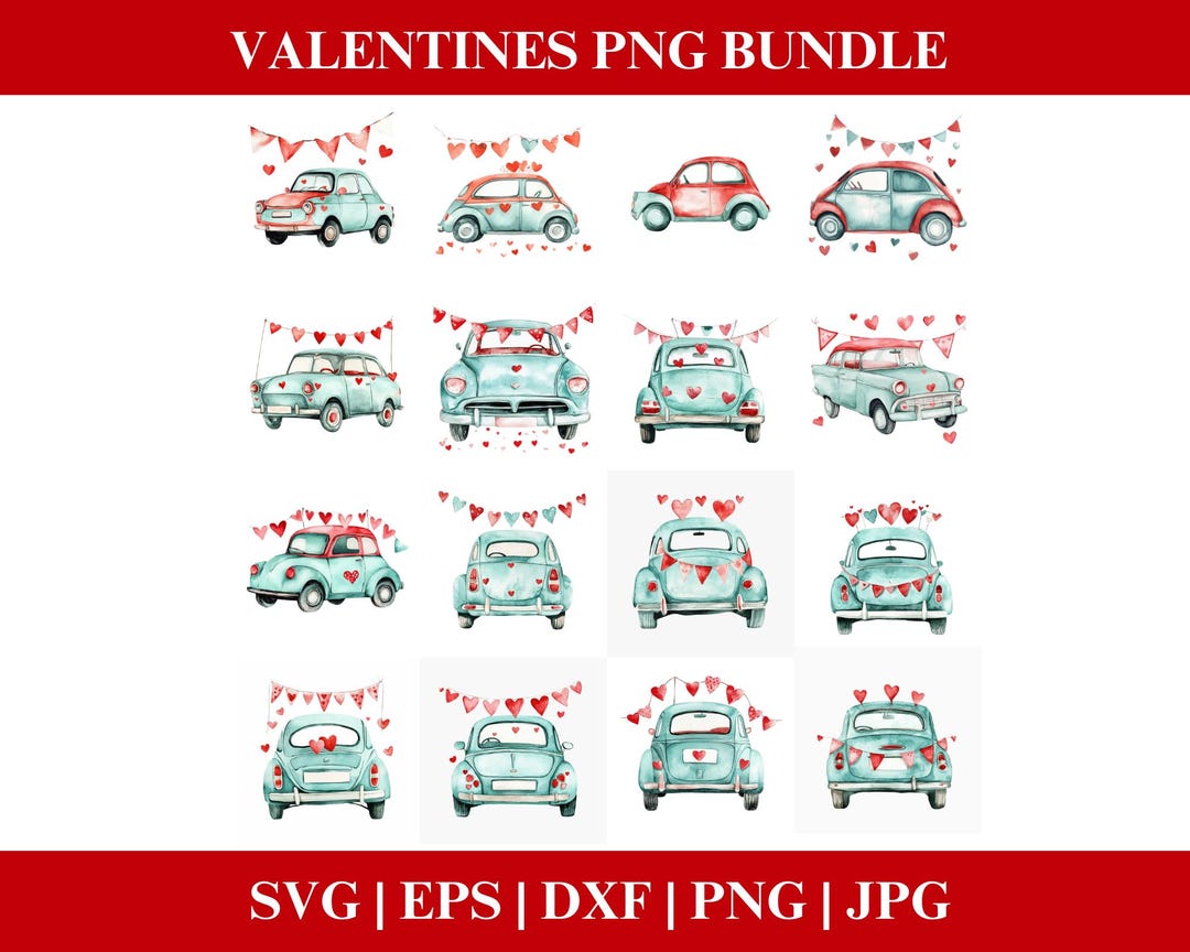 Valentine Car PNG SVG Bundle, Valentines Day SVG Bundle, Heart's Day ...