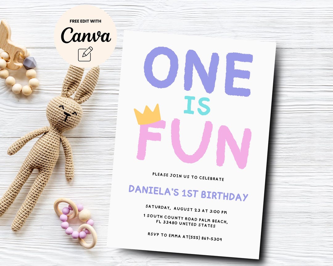 One is Fun 1st Birthday Invitation, Pastel 1st Birthday Invite ...
