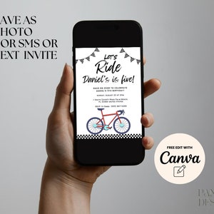 Bicycle Birthday Invitation Template, Editable Bike Let's Ride Birthday ...