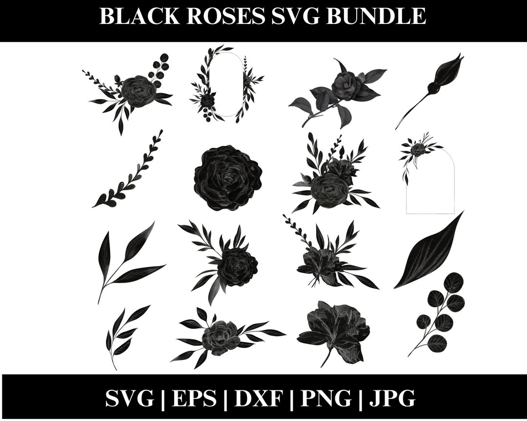 Watercolor Black Rose SVG Clipart Bundle, Wedding Flower PNG, Instant ...