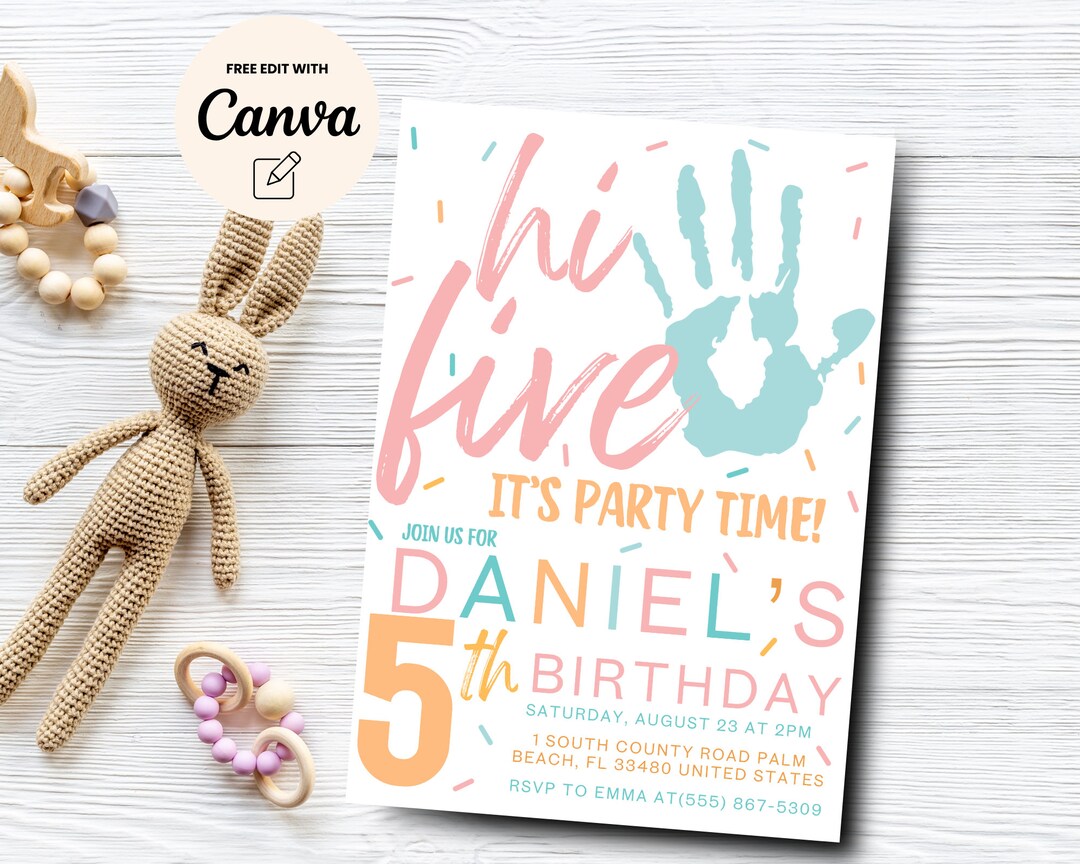 Hi-five 5th Birthday Invitation, Modern Party Invite, High Five ...