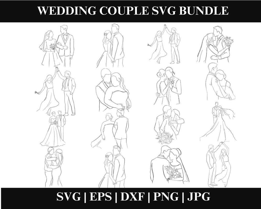 Wedding Couple Art SVG Bundle, Clipart-vector, Wedding Line Art ...