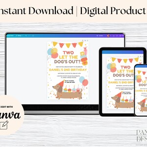 Dog 2nd Birthday Invitation, Two Let the Dogs Out Invite, Second ...