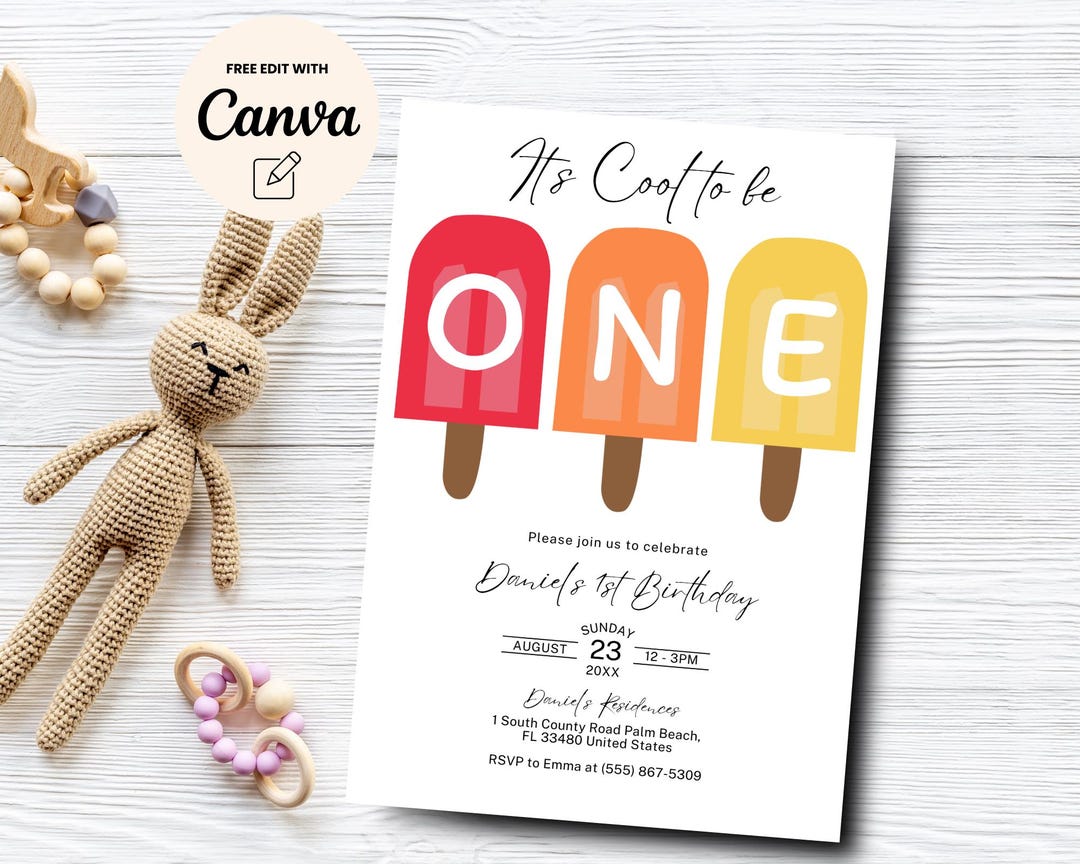 Cool to Be ONE Popsicle Invitation, Editable 1st Birthday Invite ...