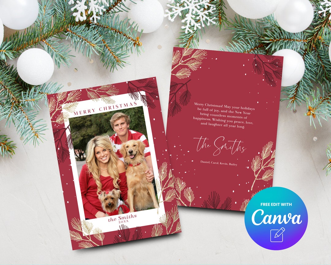 Editable Photo Card Christmas Template, Christmas Holiday Photocard ...