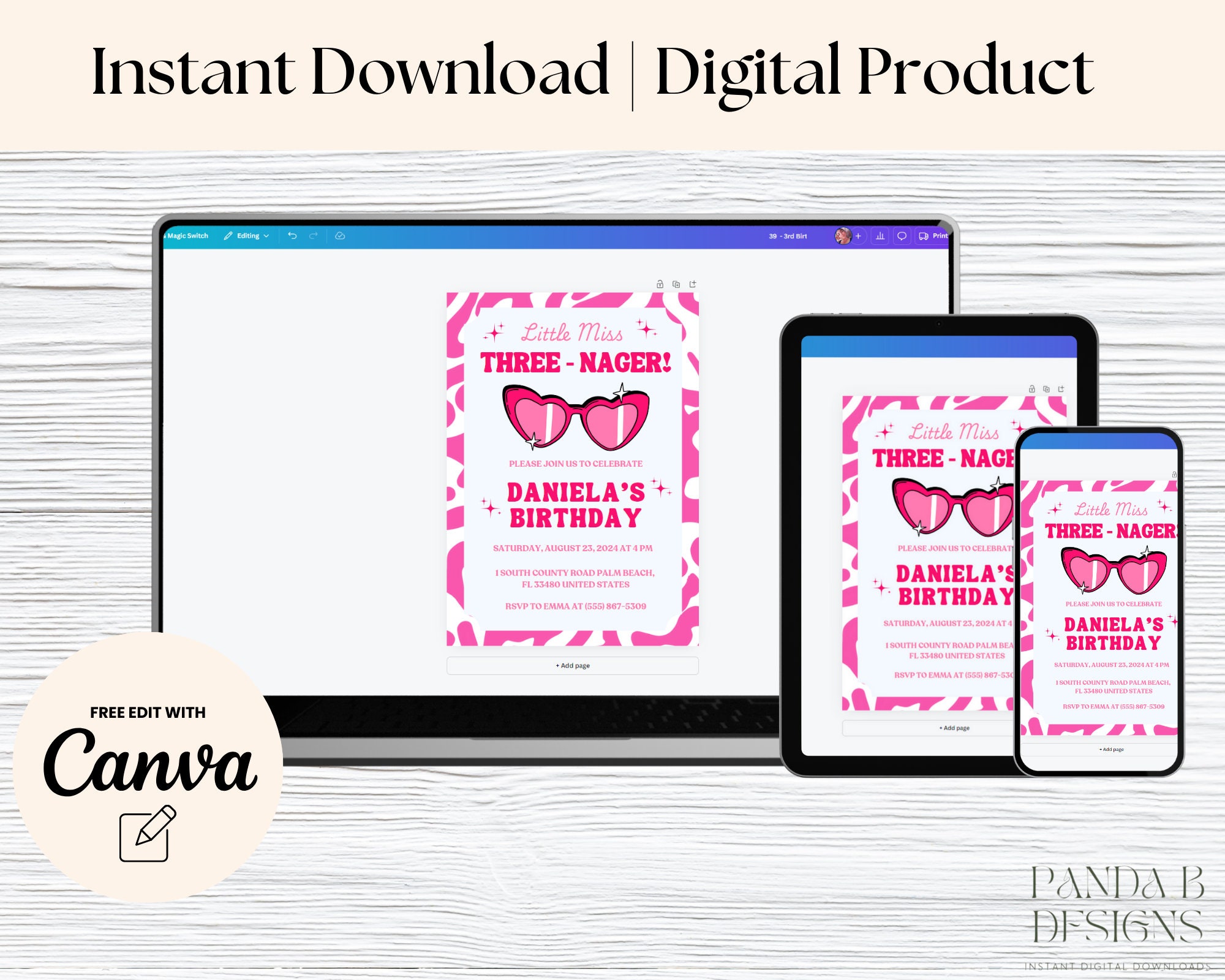 Threenager Digital Birthday Invitation, Third Digital Birthday Invite ...