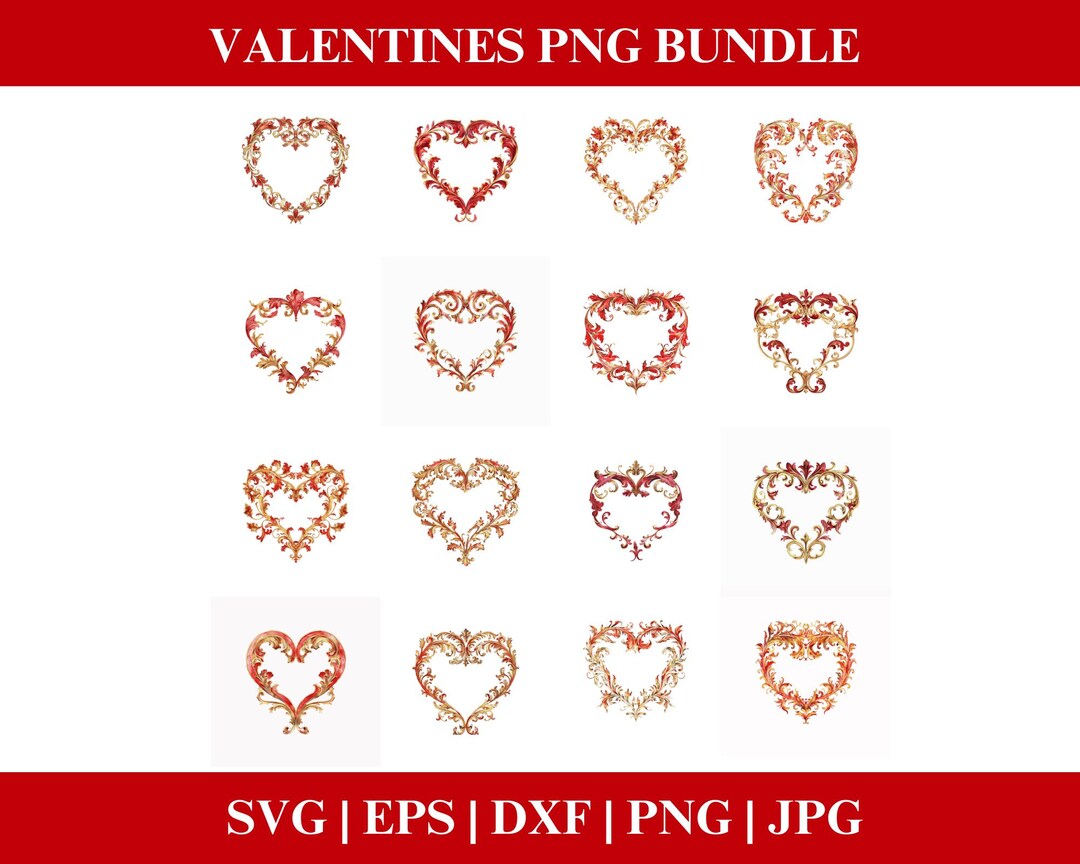 Vintage Hearts Valentines Day PNG Bundle, Valentines Heart PNG SVG ...