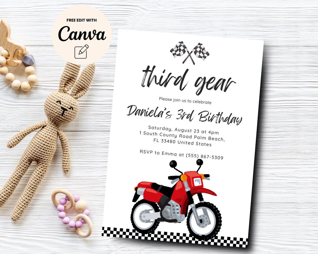 Dirt Bike 3rd Birthday Invitation, Third Gear 3rd Birthday Invite, Boy ...