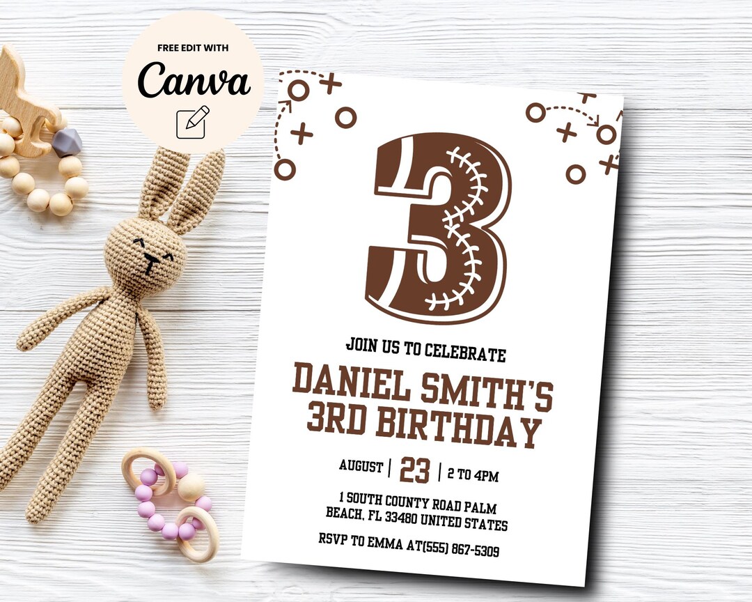 Football 3rd Birthday Invitation, 3rd Football Birthday Invite ...
